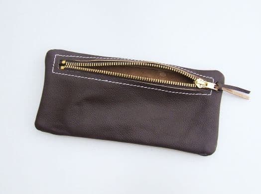 Real leather pencil case - Brown