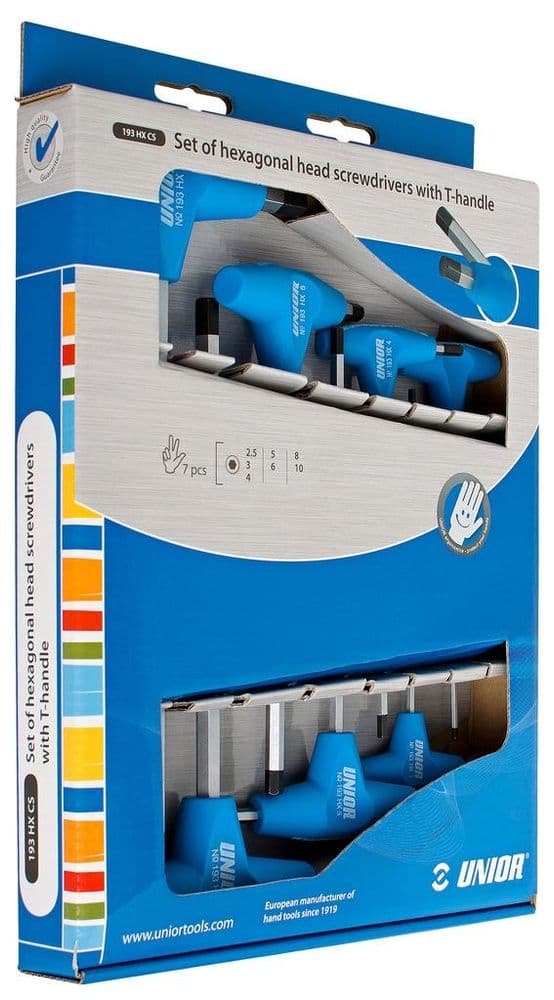 Unior 7pc Hex Hexagon Allen T Handle Key Set 2.5mm 3mm 4mm 5mm 6mm 8mm 10mm