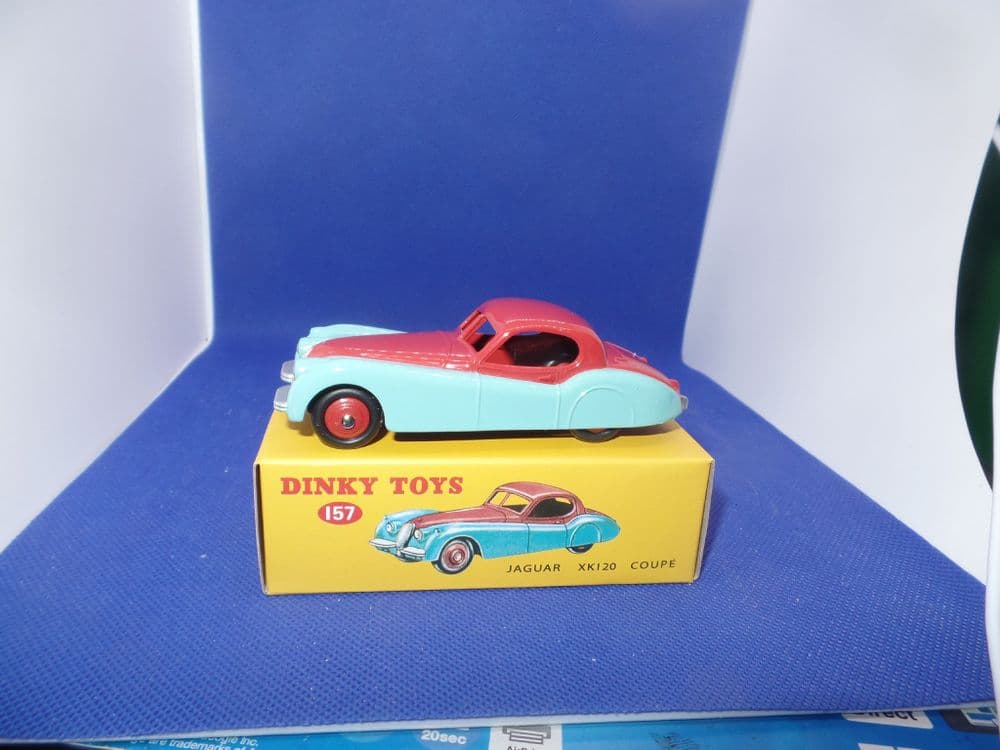 Atlas French Dinky 157 Jaguar XK120 Red Light Blue 2 Tone Boxed