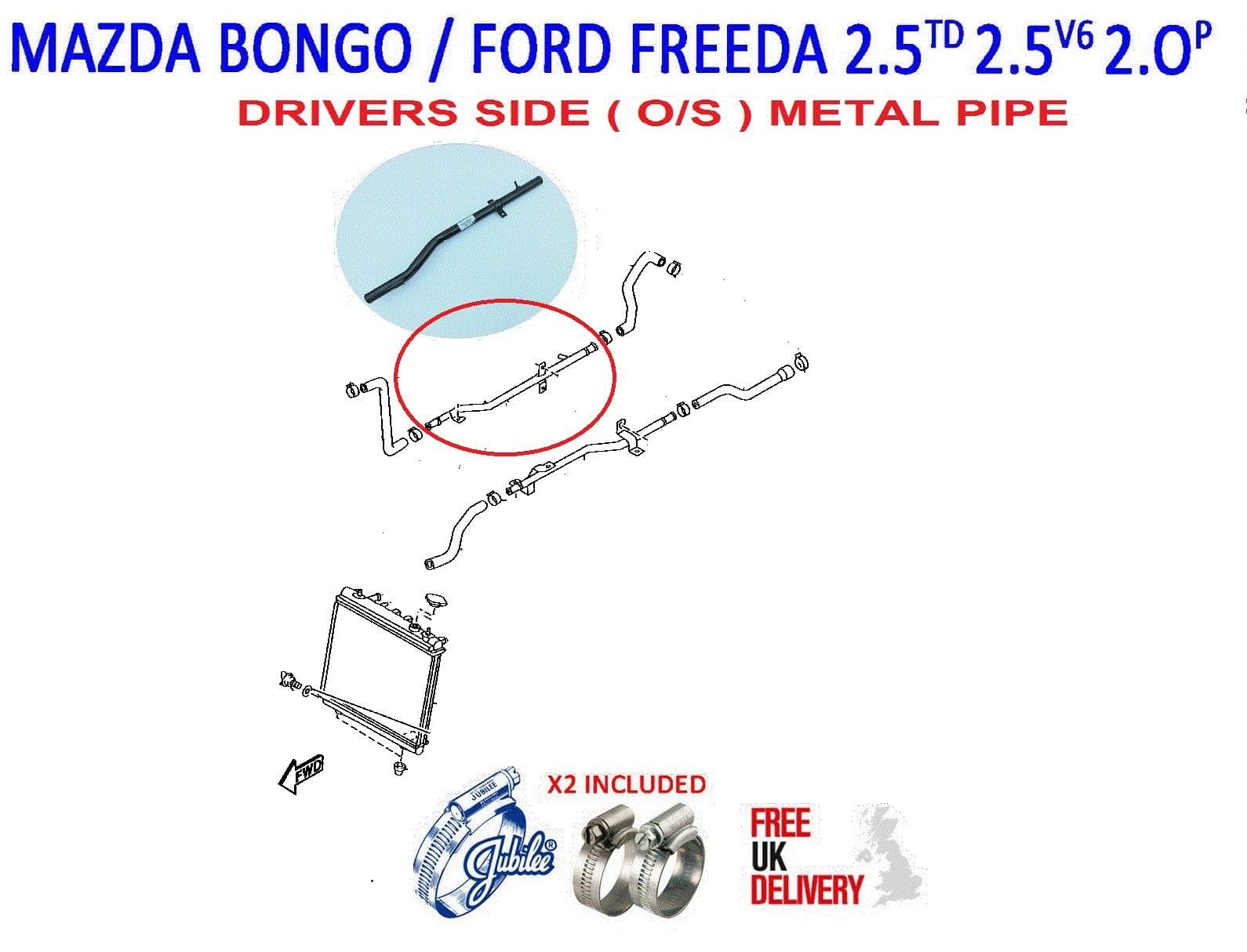 MAZDA BONGO ALL MODELS GENUINE DRIVERS O/S SIDE METAL COOLANT PIPE