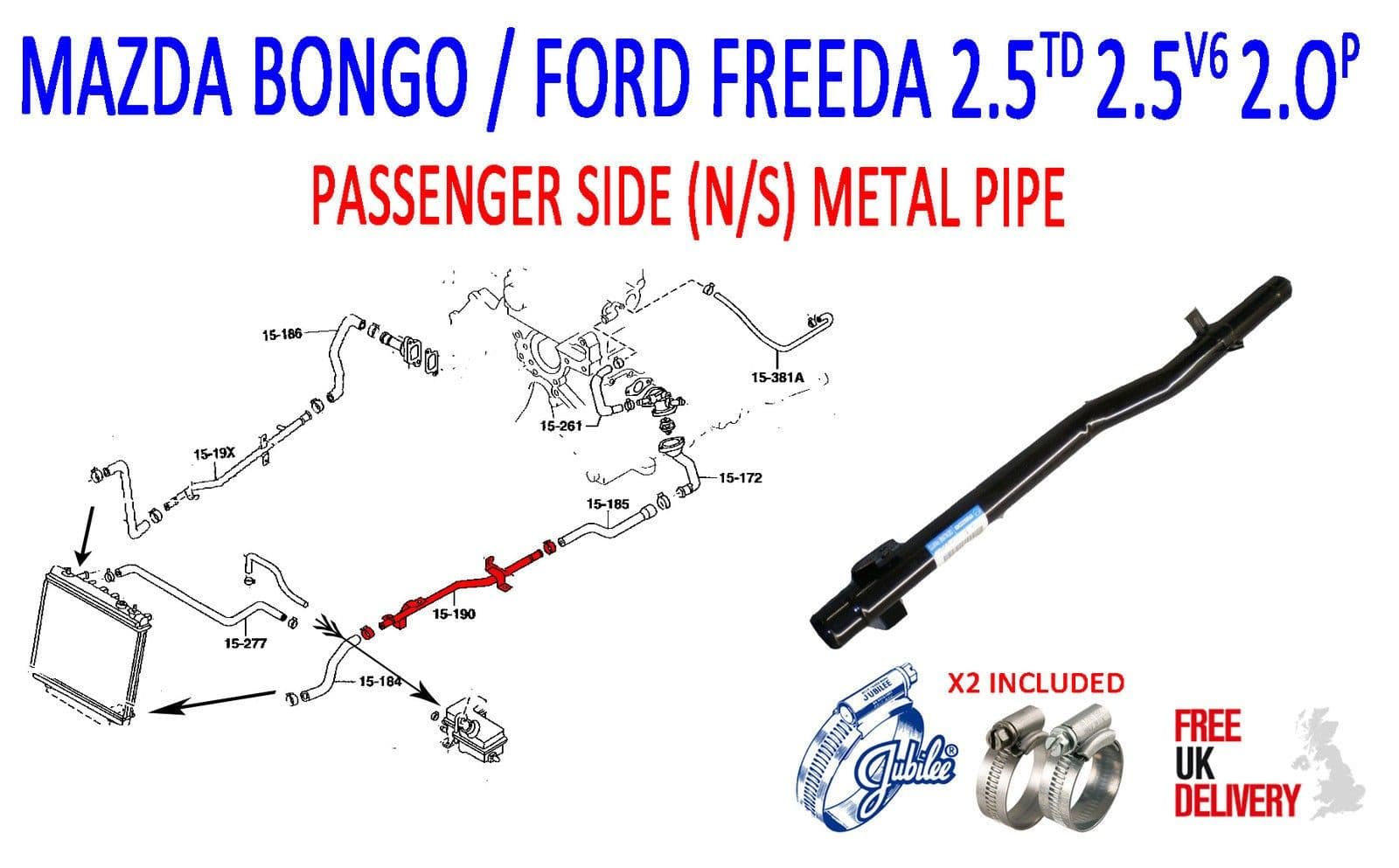 MAZDA BONGO ALL MODELS GENUINE PASSENGER SIDE METAL COOLANT PIPE