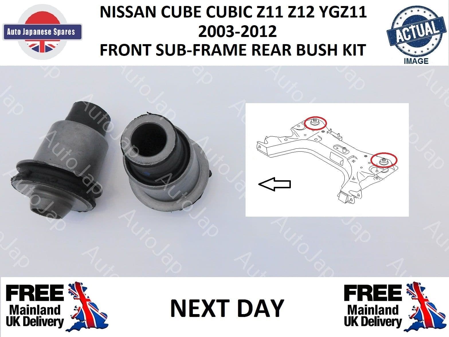NISSAN CUBE CUBIC Z11 Z12 YGZ11 2003-2011 FRONT SUBFRAME REAR BUSH X 2