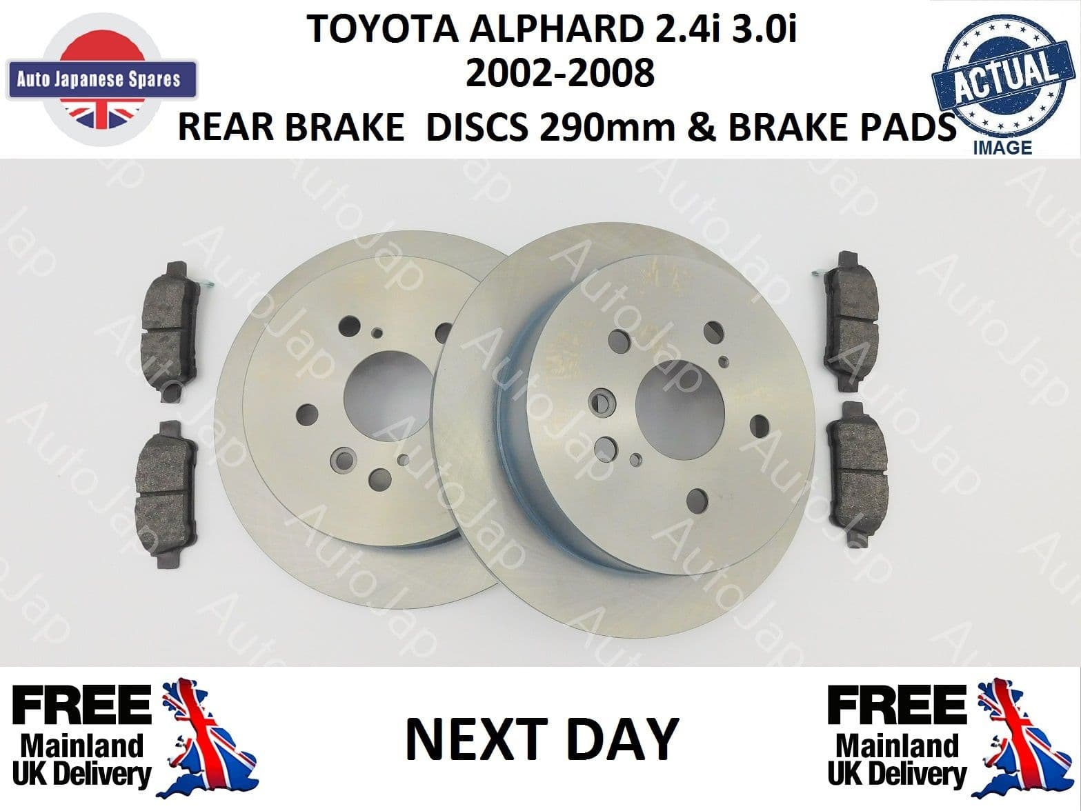 TOYOTA ALPHARD 2 4i 3 0V6 2002-2008 PETROL REAR BRAKE DISCS & BRAKE PADS