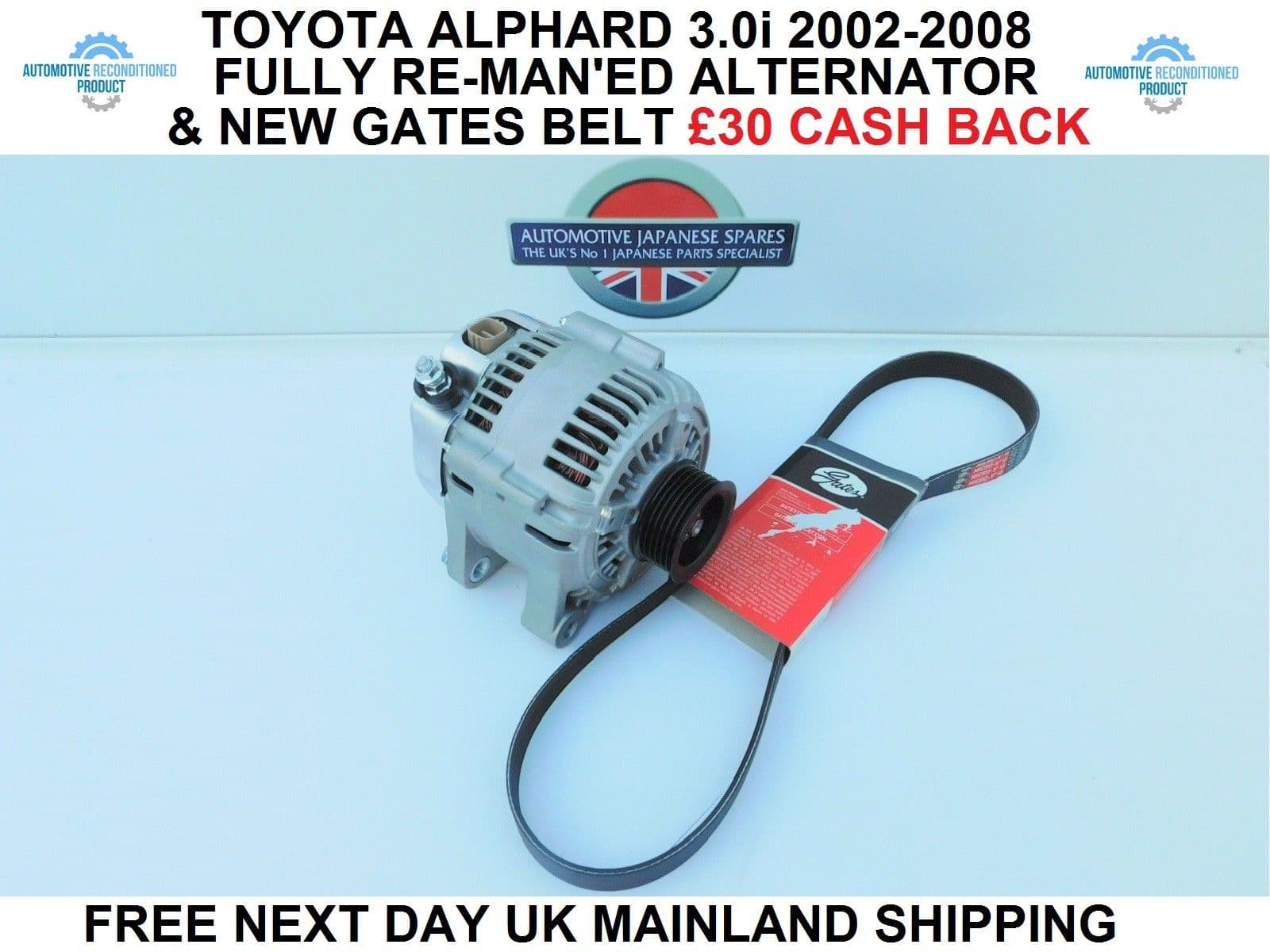 TOYOTA ALPHARD 3 0 FULLY RECONDITIONED ALTERNATOR & NEW ALT BELT