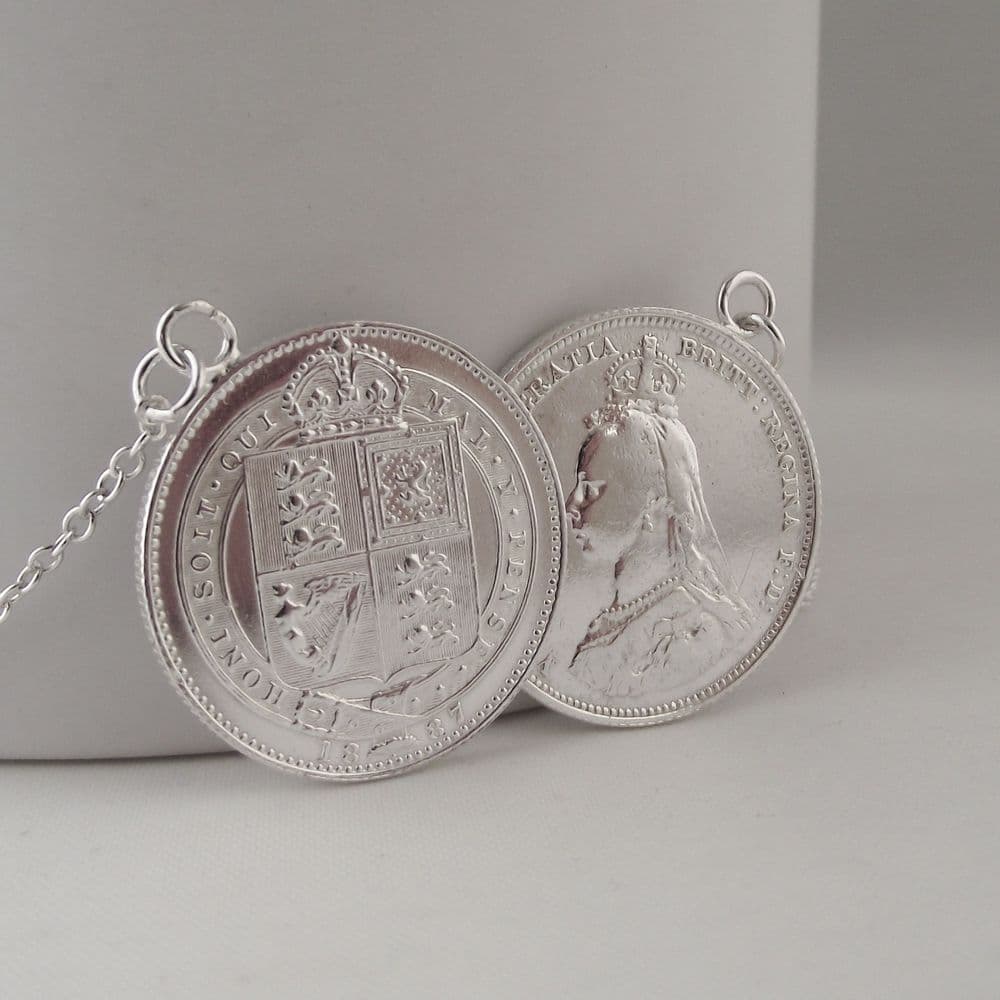 Rare Victorian Handmade Heavy Double Coin Necklace Sterling Silver ...