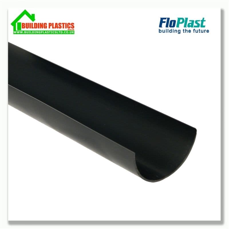 2m Floplast MiniFlo Guttering 76mm Black | Building Plastics
