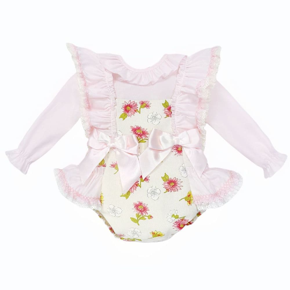 SALE Baby Girl Pink/Cream Floral Frilly Shoulder Romper with Shirt ...