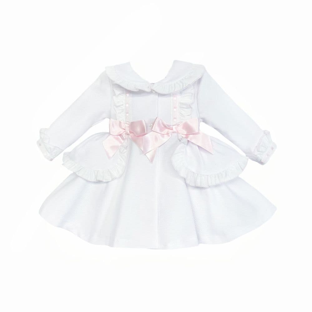 SALE Baby Girl White Waffle Puff Ball Frilly Jacket Pink Bow "ABR003WP"