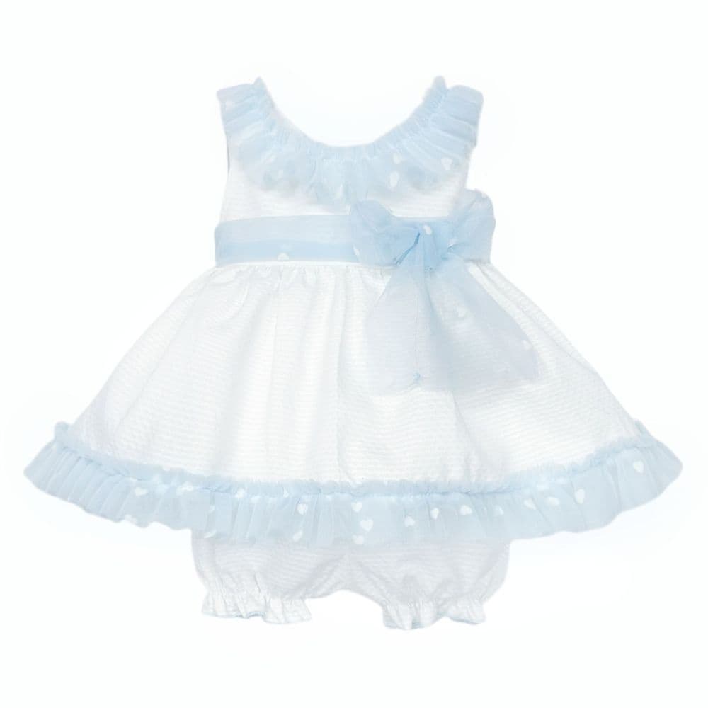 SALE Baby Girl White Waffle Tulle Frilly Dress with Knickers "2511 Blue"