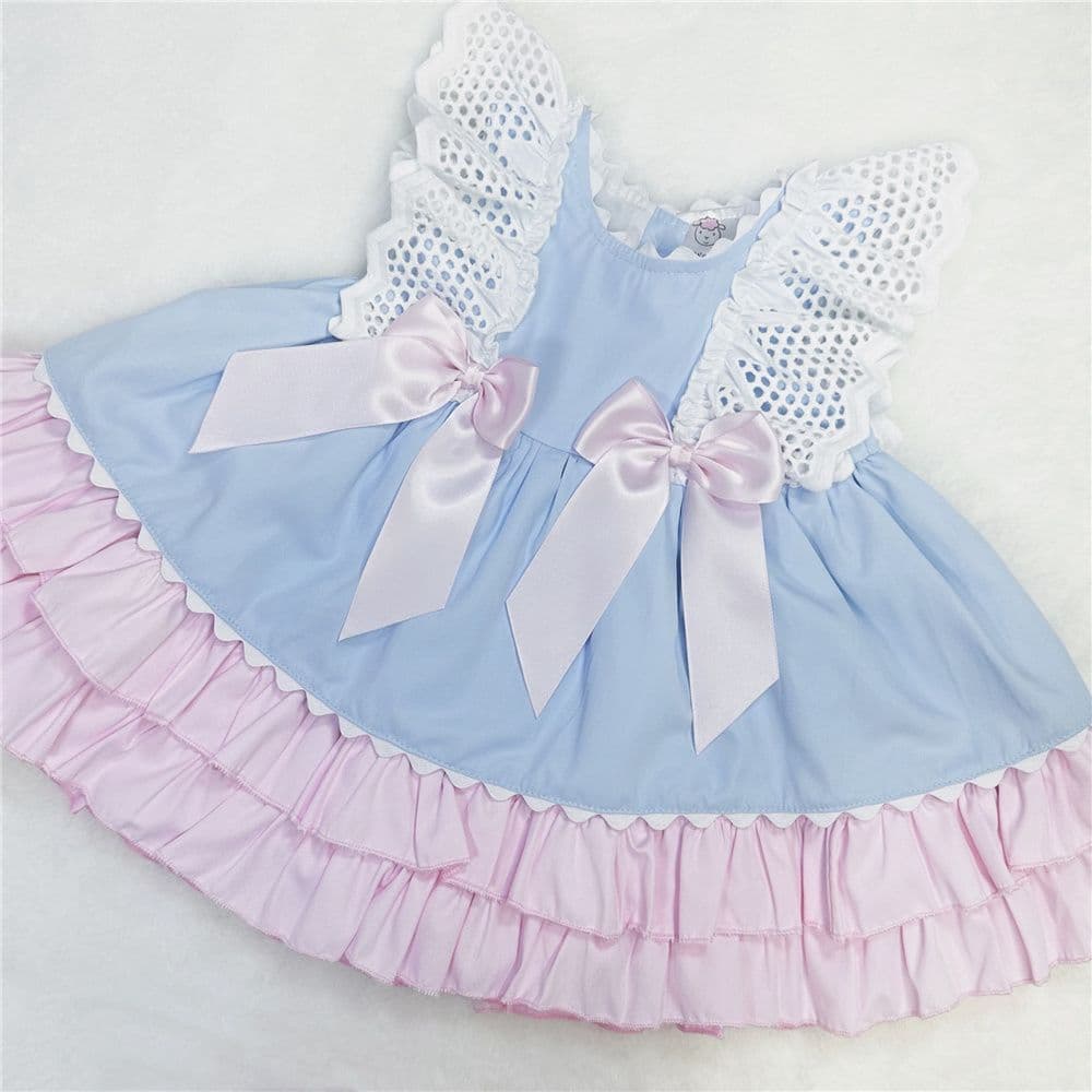 SALE Blue Puff Ball Dress Frilly Shoulder Satin Bows "2158 Blue"