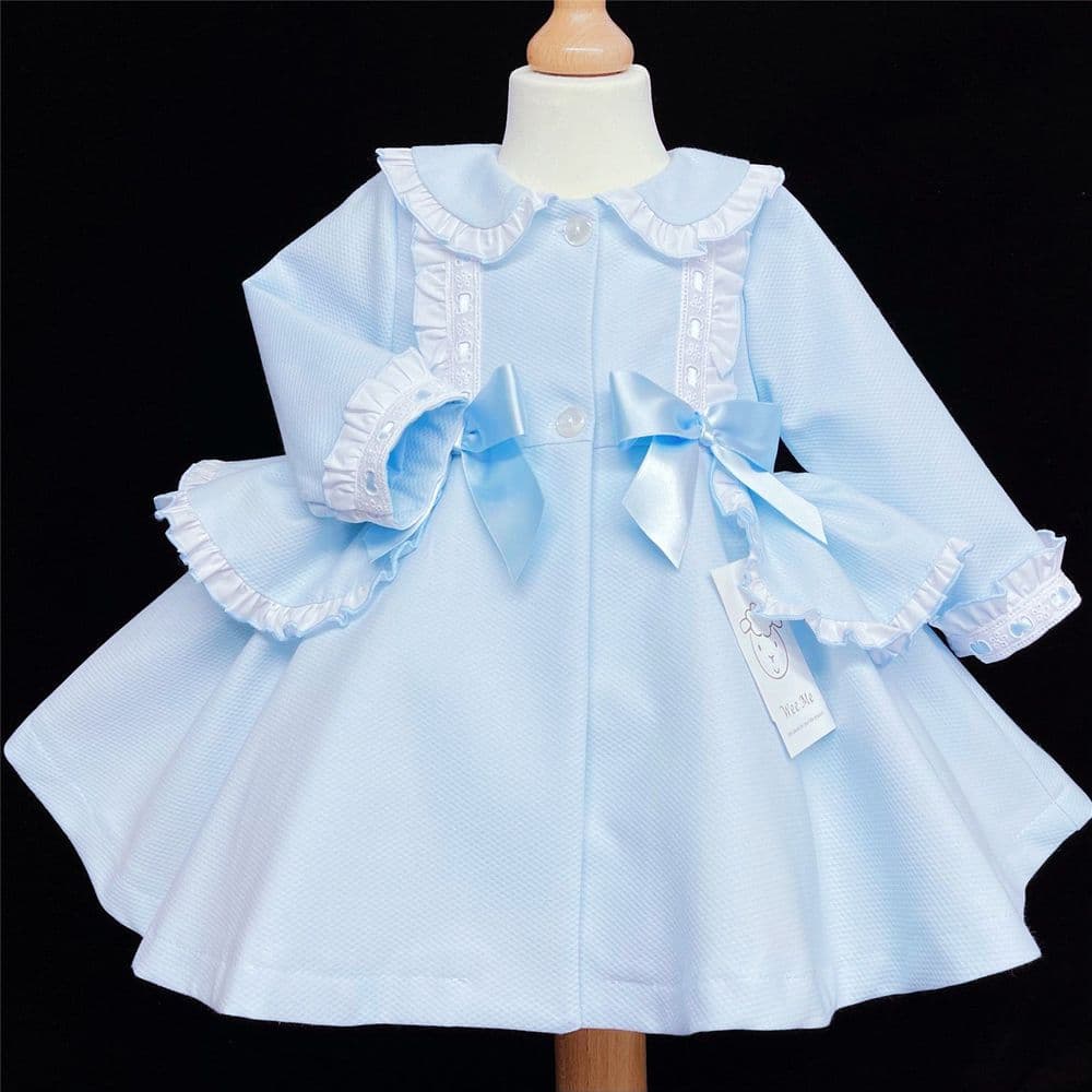 SALE Blue Waffle Puff Ball Frilly Jacket Satin Bows "MYD-ABR003B"