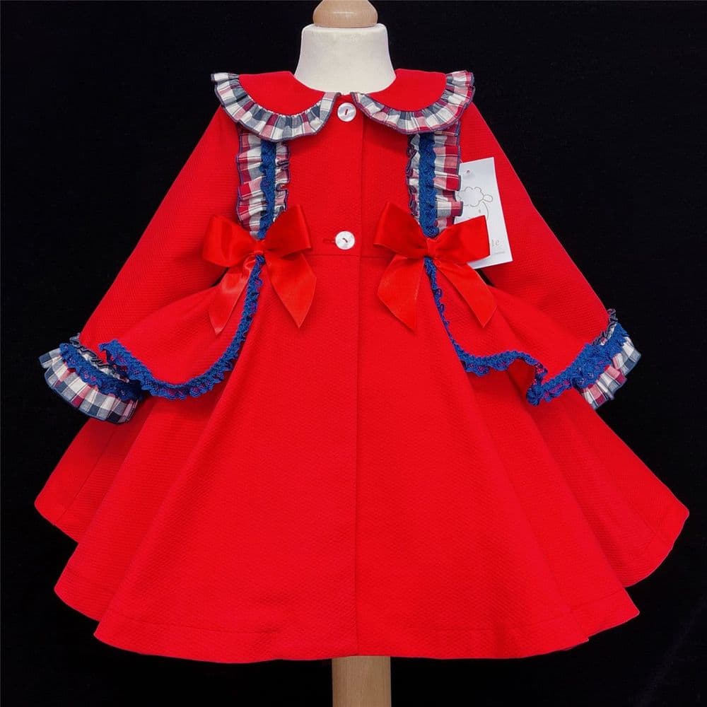 SALE Red Navy Checked Waffle Puff Ball Frilly Jacket Satin Bows "MYD866"