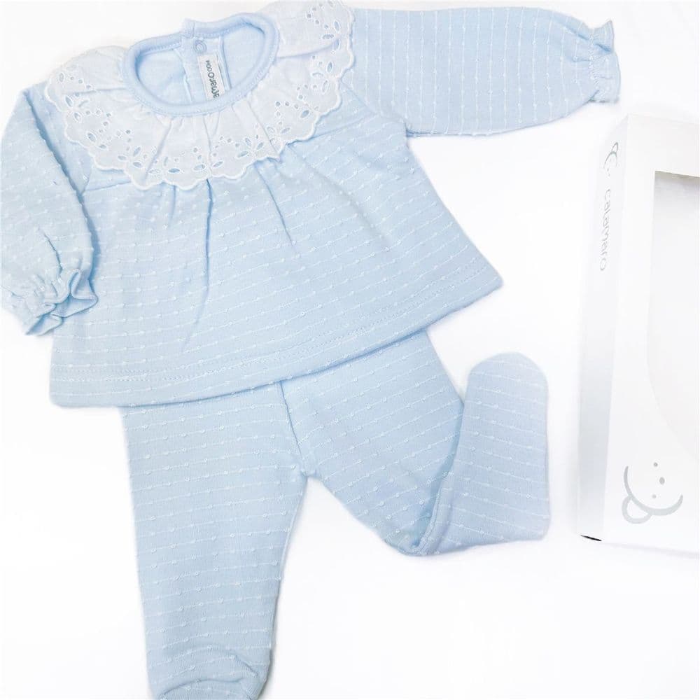 Calamaro Baby Girl Blue Cotton Collar Suit "17631 Blue"