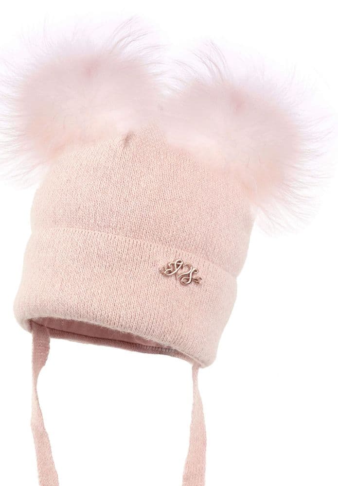 Jamiks Kids Baby Girl Pink Wool Hat with Double Fur PomS "CLAUDINE Pink"