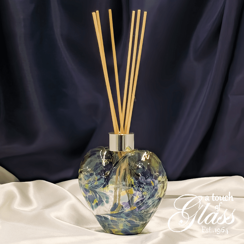 Amelia Art Glass Heart Reed Diffuser - Purple Teal & Lime