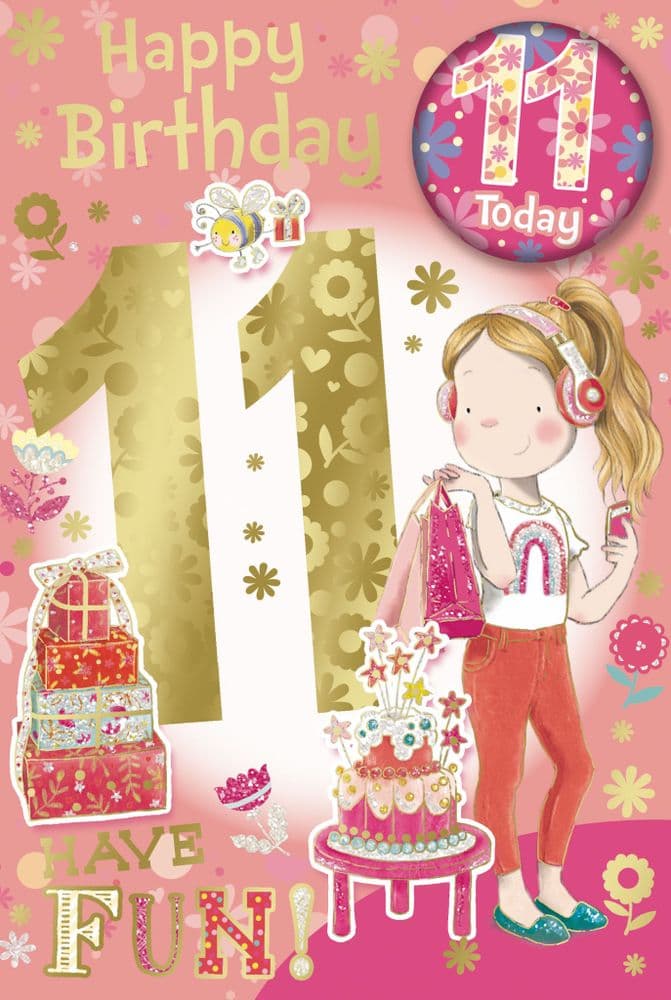 11th Birthday Badge Card Female Design - Candy Club - Greetings Cards