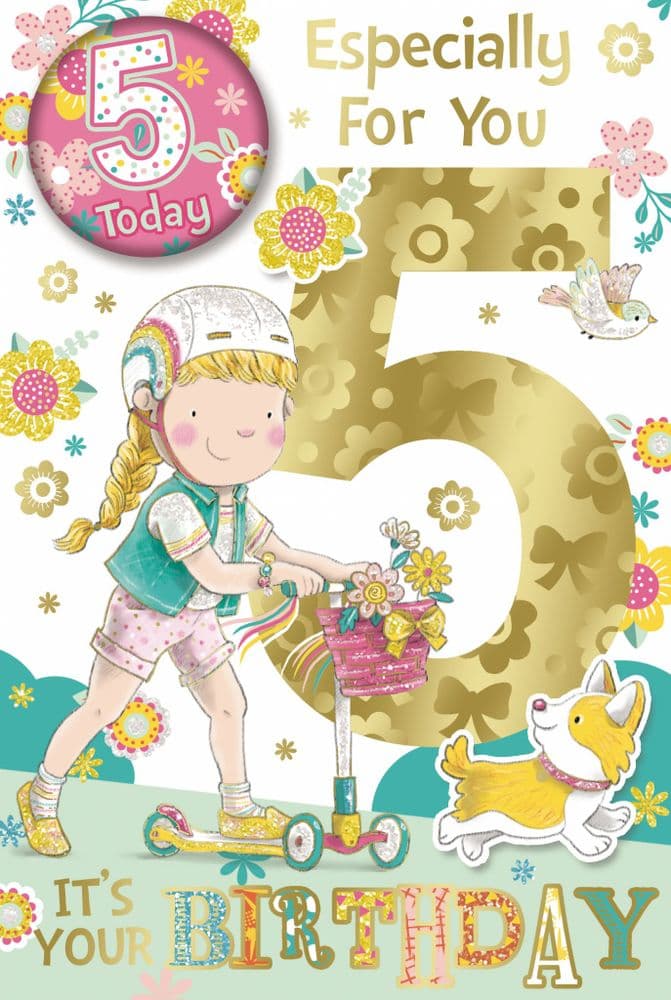 5th Birthday Badge Card Female Design - Candy Club - Greetings Cards