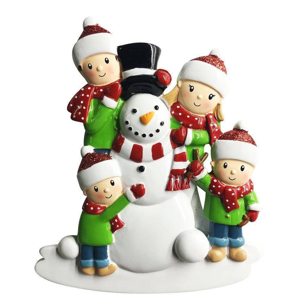 Family of 4 Building a Snowman - Personalised Christmas Tree Decoration ...