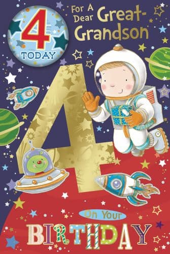 Great Grandson 4th Birthday Badge Card - Candy Club - Greetings Cards