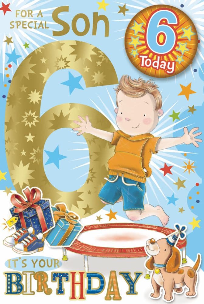 Son 6th Birthday Card - Age Badge Card - Candy Club - Greetings Cards