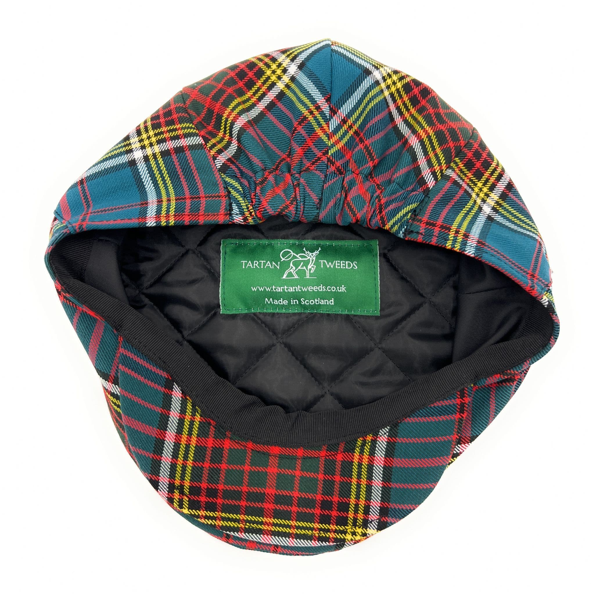 Anderson Modern Tartan Flat Cap Comfort Fit Quilted Lining Made in Scotland