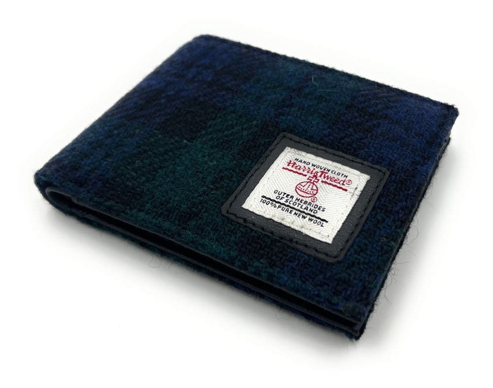 Black Watch Men s Harris Tweed Real Leather Bifold Wallet Purse