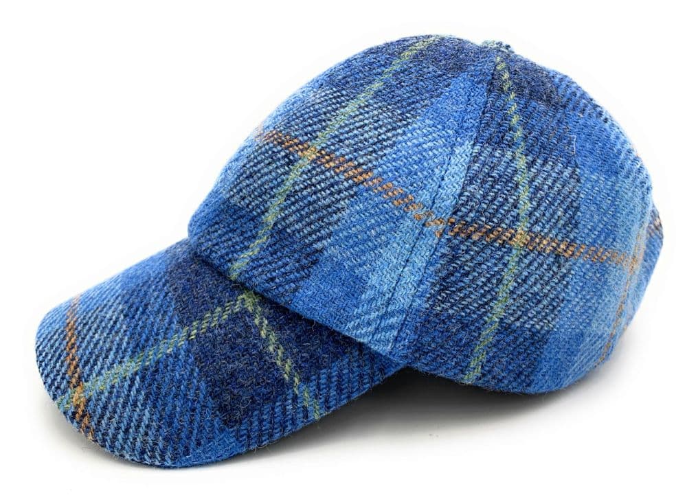 Blue Check Tweed Baseball Cap | One Size Adjustable | Made in Scotland