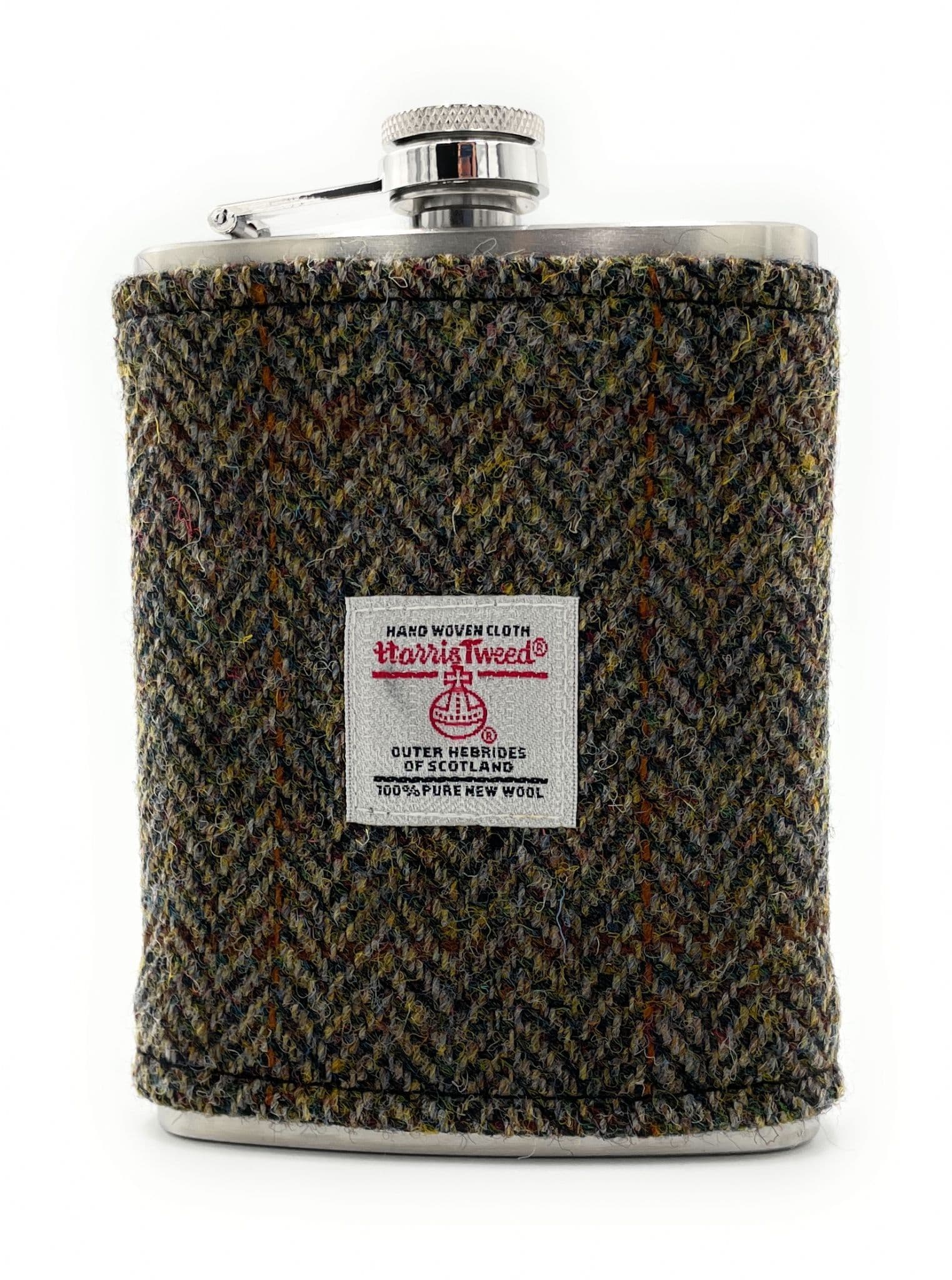 Brown Herringbone Harris Tweed 8oz Hip Flask