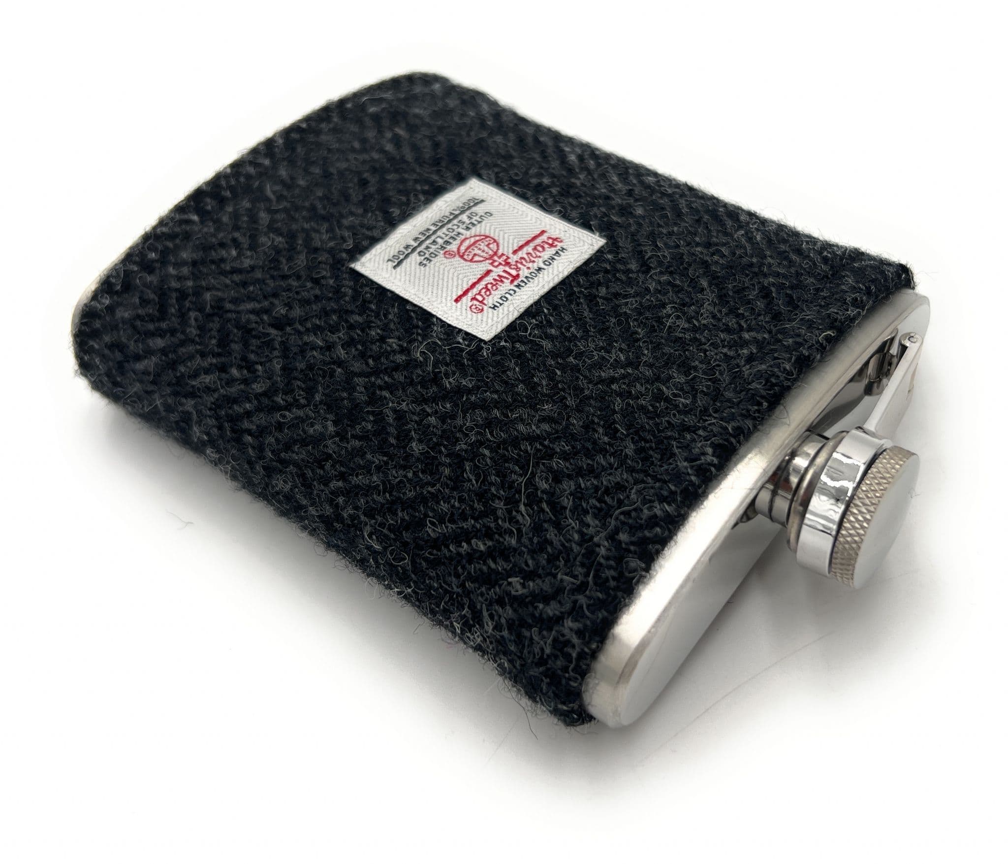 Charcoal Herringbone Harris Tweed Hip Flask 8oz