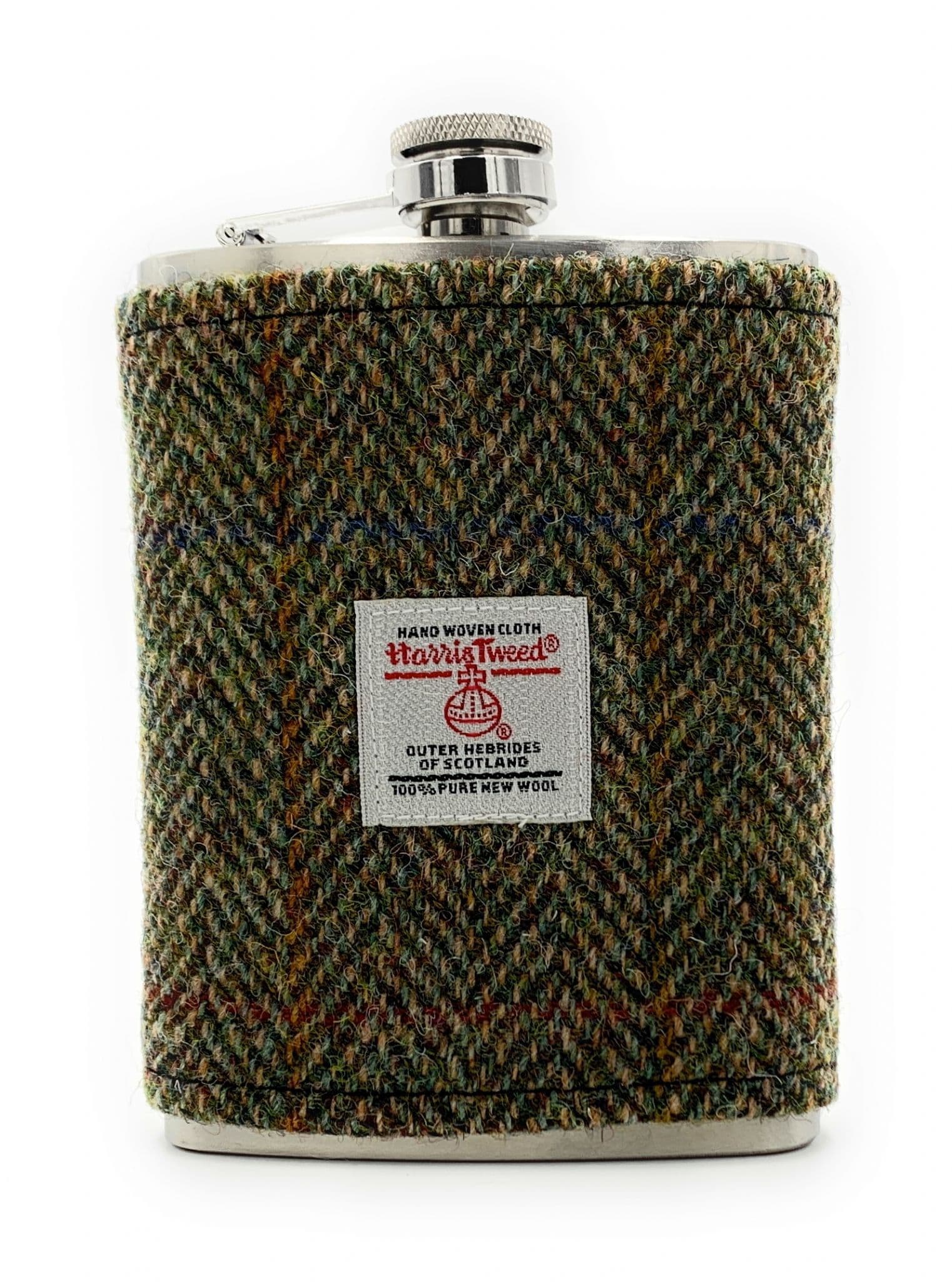Green Herringbone Harris Tweed 8oz Hip Flask
