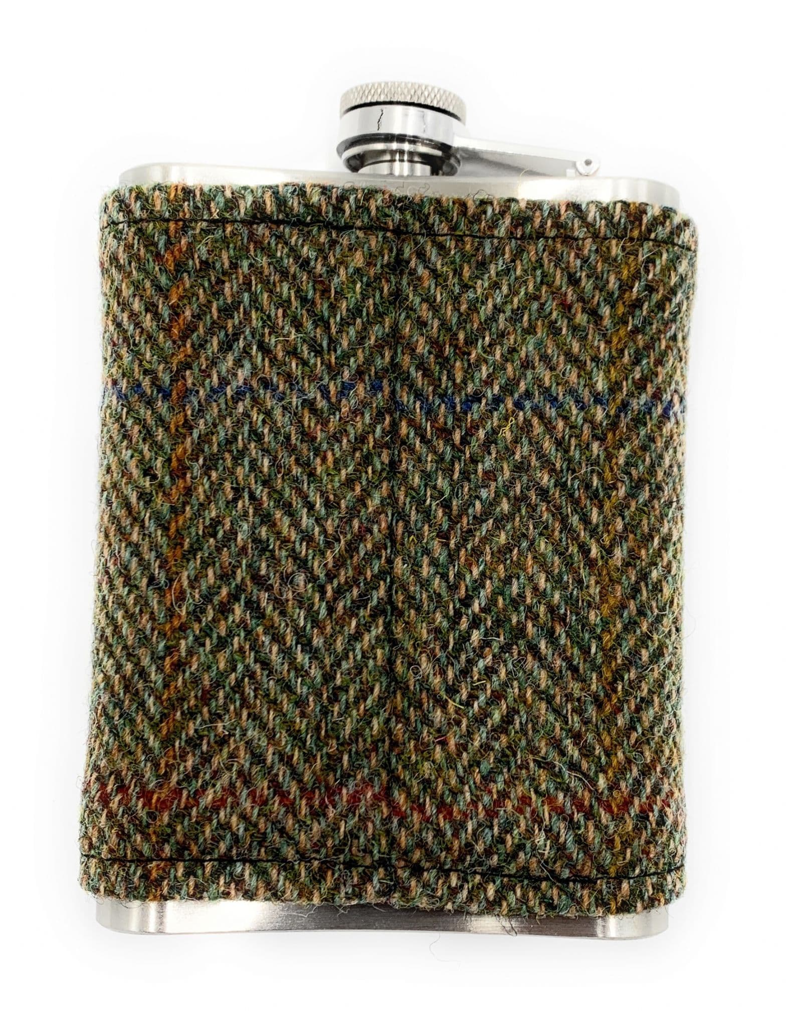 Green Herringbone Harris Tweed 8oz Hip Flask