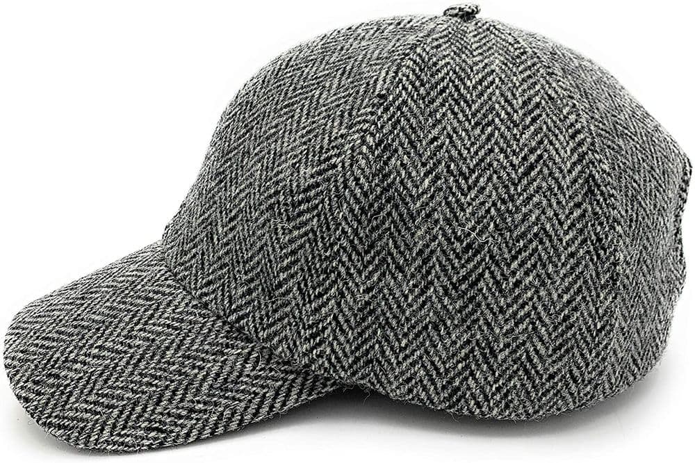 Grey Herringbone Tweed Baseball Cap | One Size Adjustable