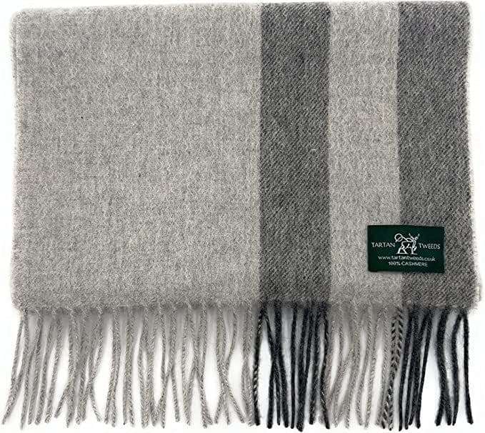 Grey Stripe Extra Fine Pure Cashmere Scarf 180 cm x 30 cm