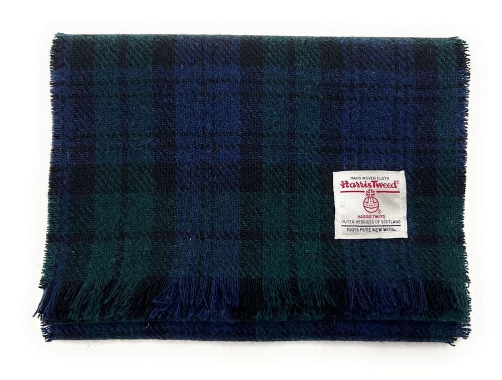 Harris Tweed Black Watch Tartan Fringed Scarf Unisex Approx 150 cm x 26 ...