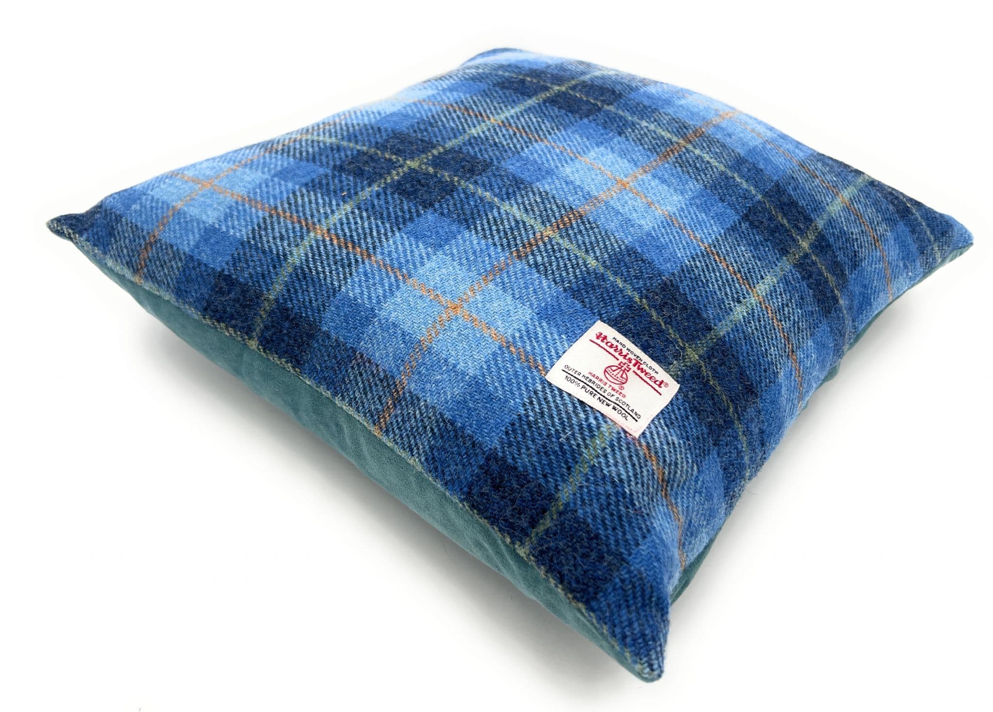 Harris Tweed Blue Check Square Cushion Cover 40 cm x 40 cm Made in Scotland