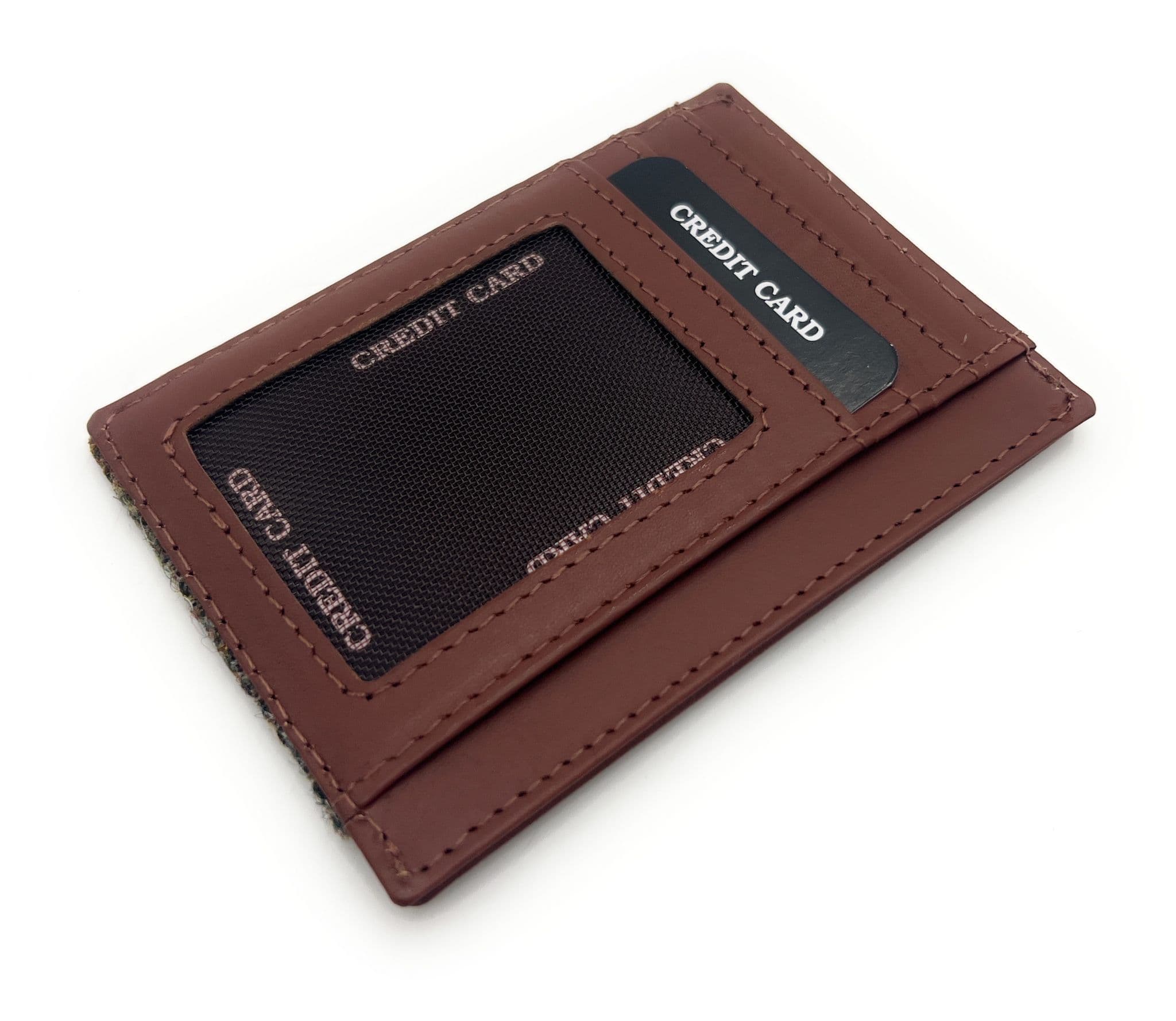 Harris Tweed Green Herringbone Compact Card Holder Wallet ID Window Unisex