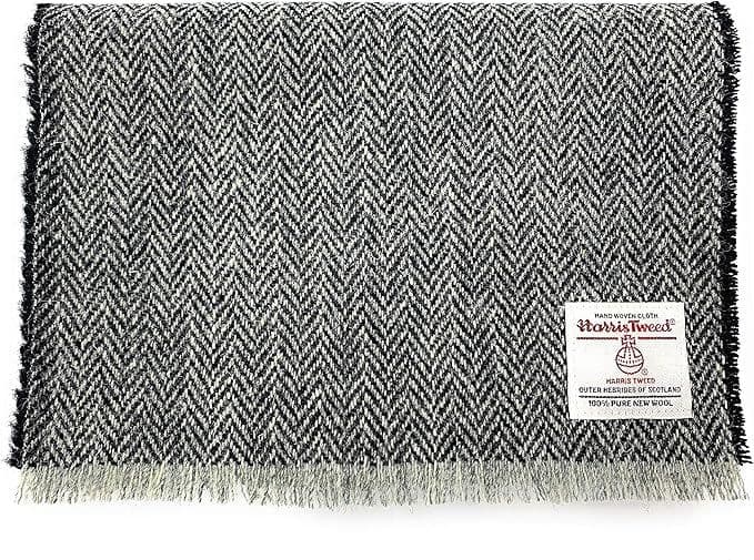 Harris Tweed Grey Herringbone Fringed Scarf Unisex Approx 150 cm x 26 ...