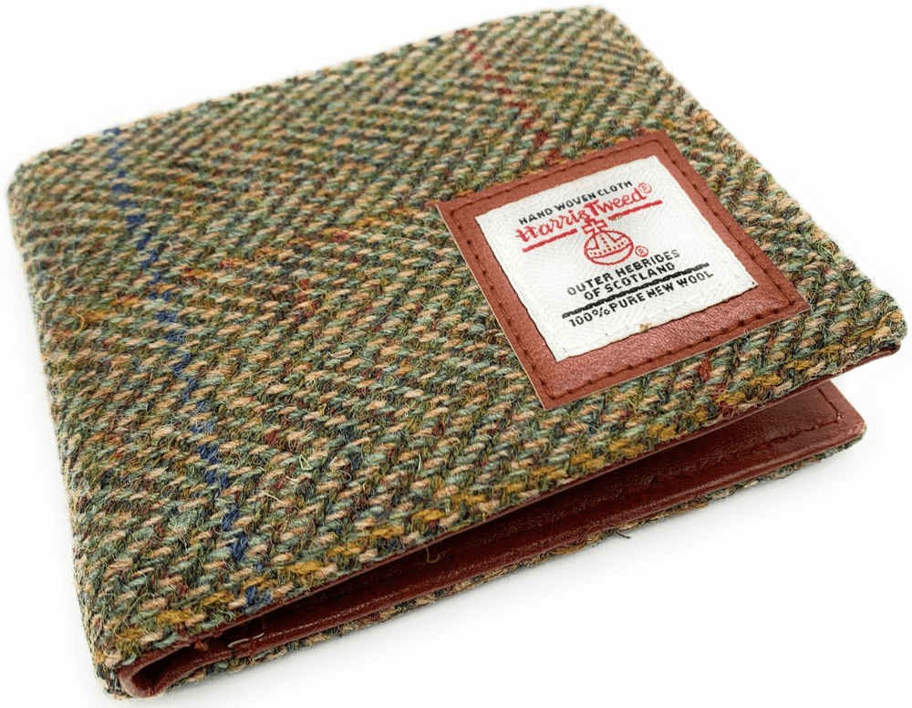 Men s Harris Tweed Bifold Wallet Green Herringbone