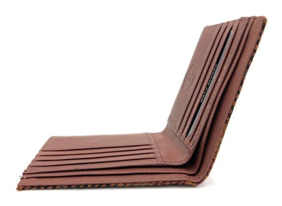 Men s Harris Tweed Leather Bifold Wallet Purse Rust Check