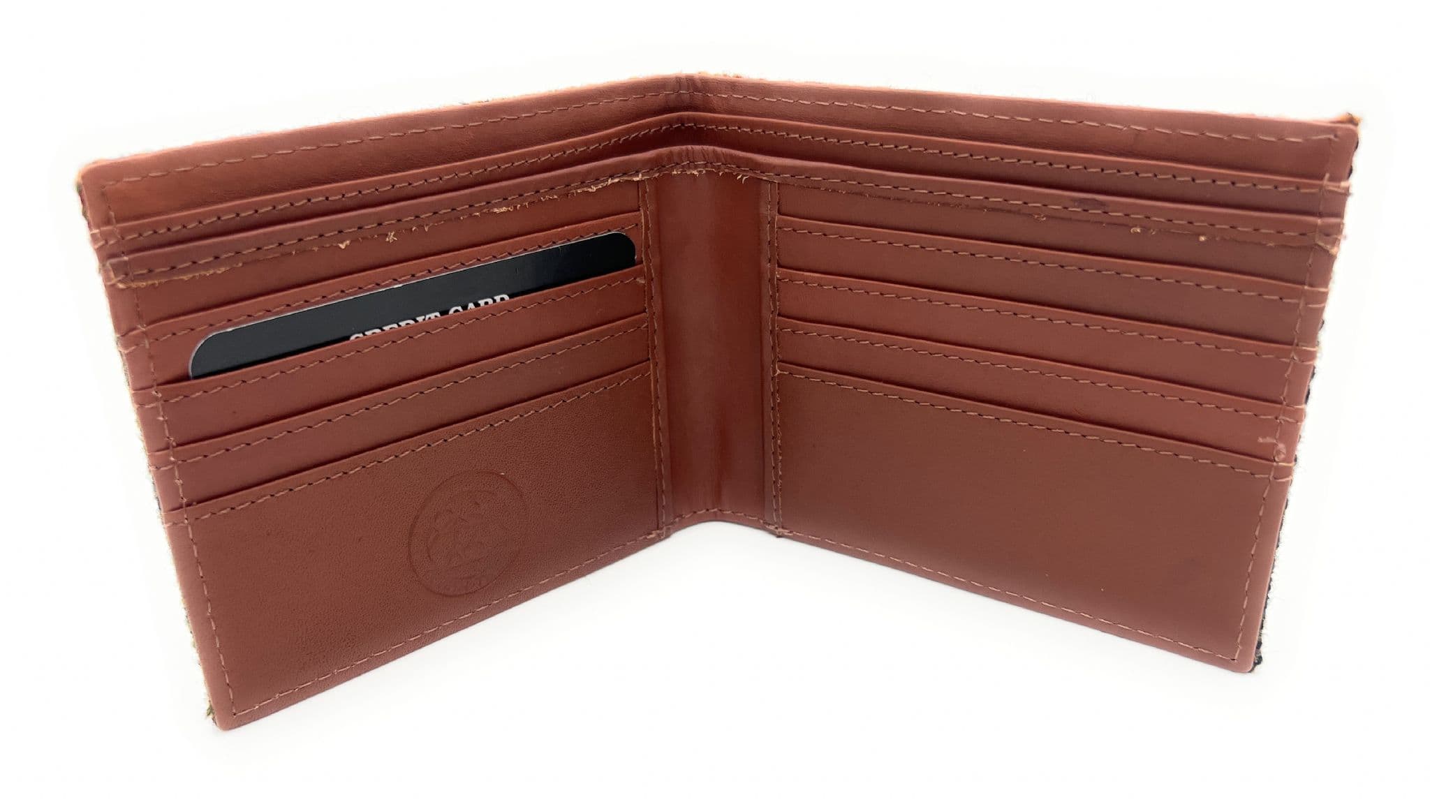 Men s Harris Tweed Leather Bifold Wallet Purse Rust Check