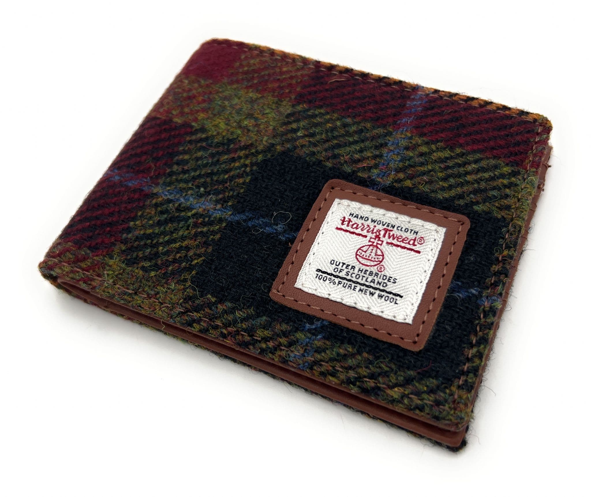 Men s Harris Tweed Leather Bifold Wallet Purse Rust Check