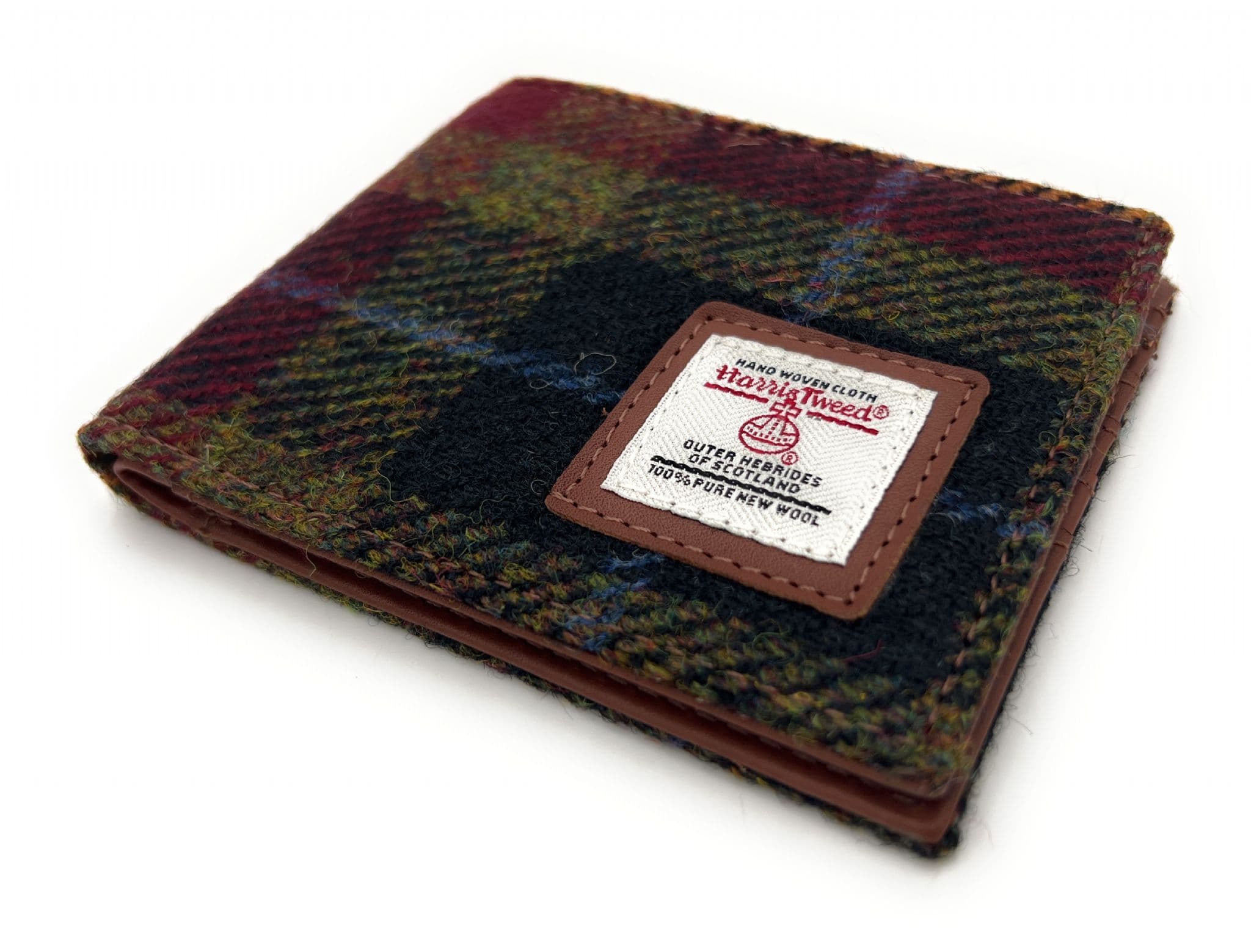 Men s Harris Tweed Leather Bifold Wallet Purse Rust Check