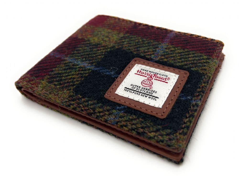 Men s Harris Tweed Leather Bifold Wallet Purse Rust Check