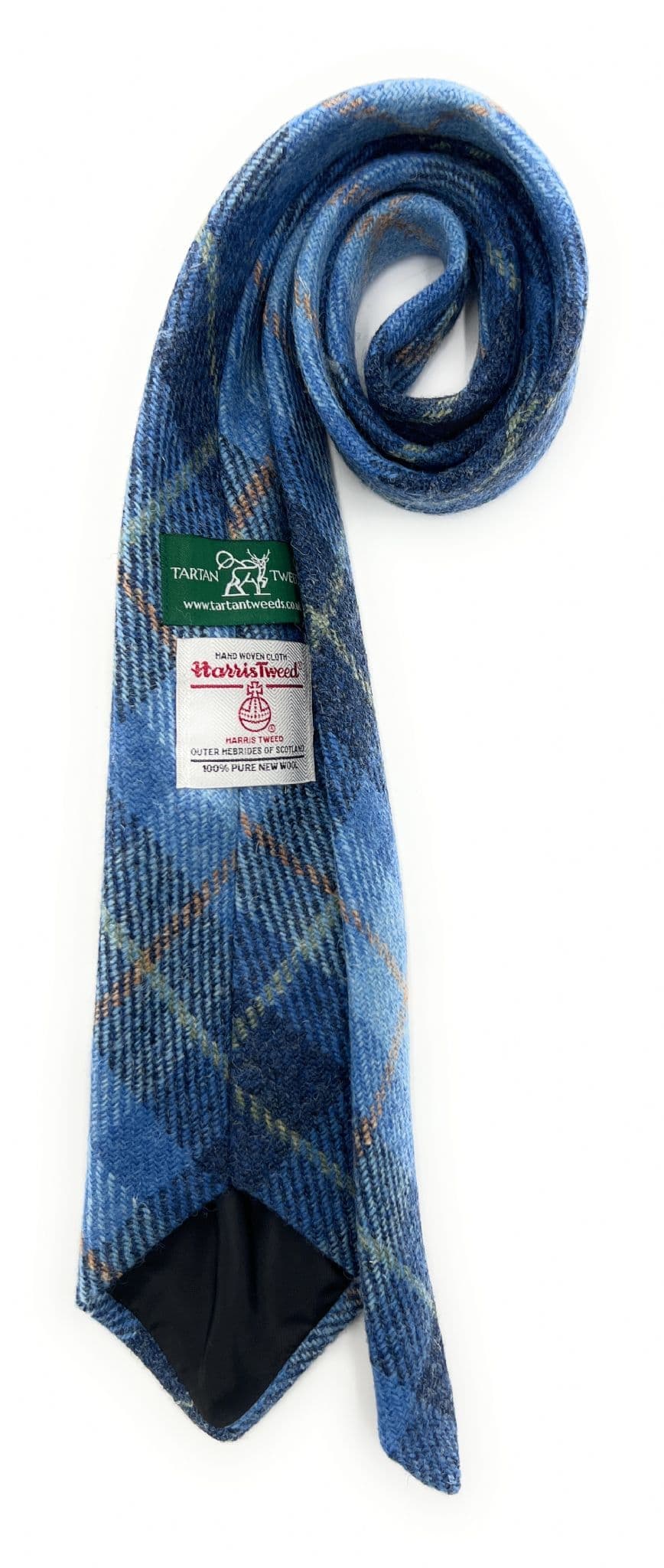 Mens Harris Tweed Blue Check Necktie & Pocket Square British Made