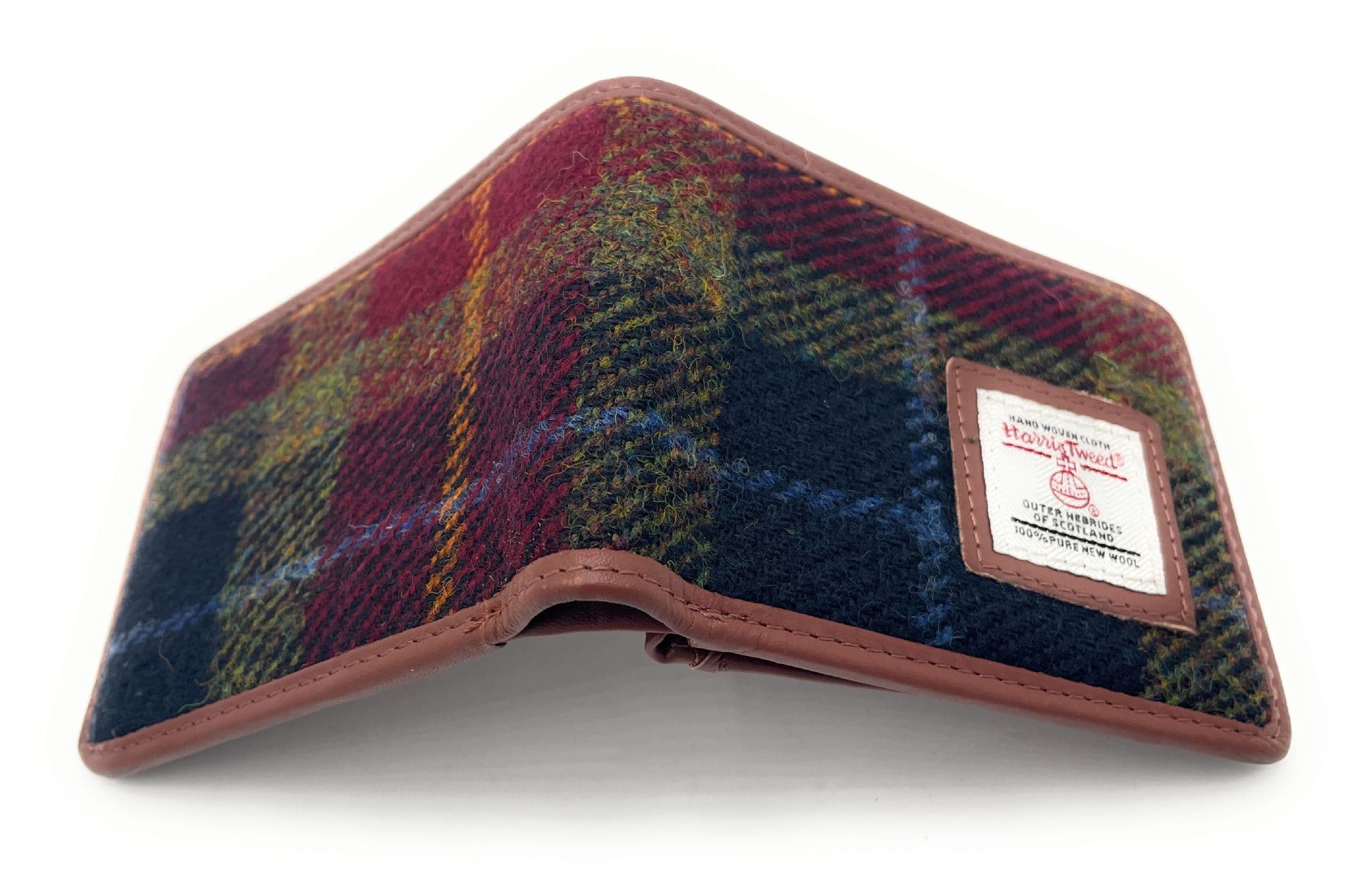 Mens Harris Tweed Real Leather Trifold Wallet Rust Check