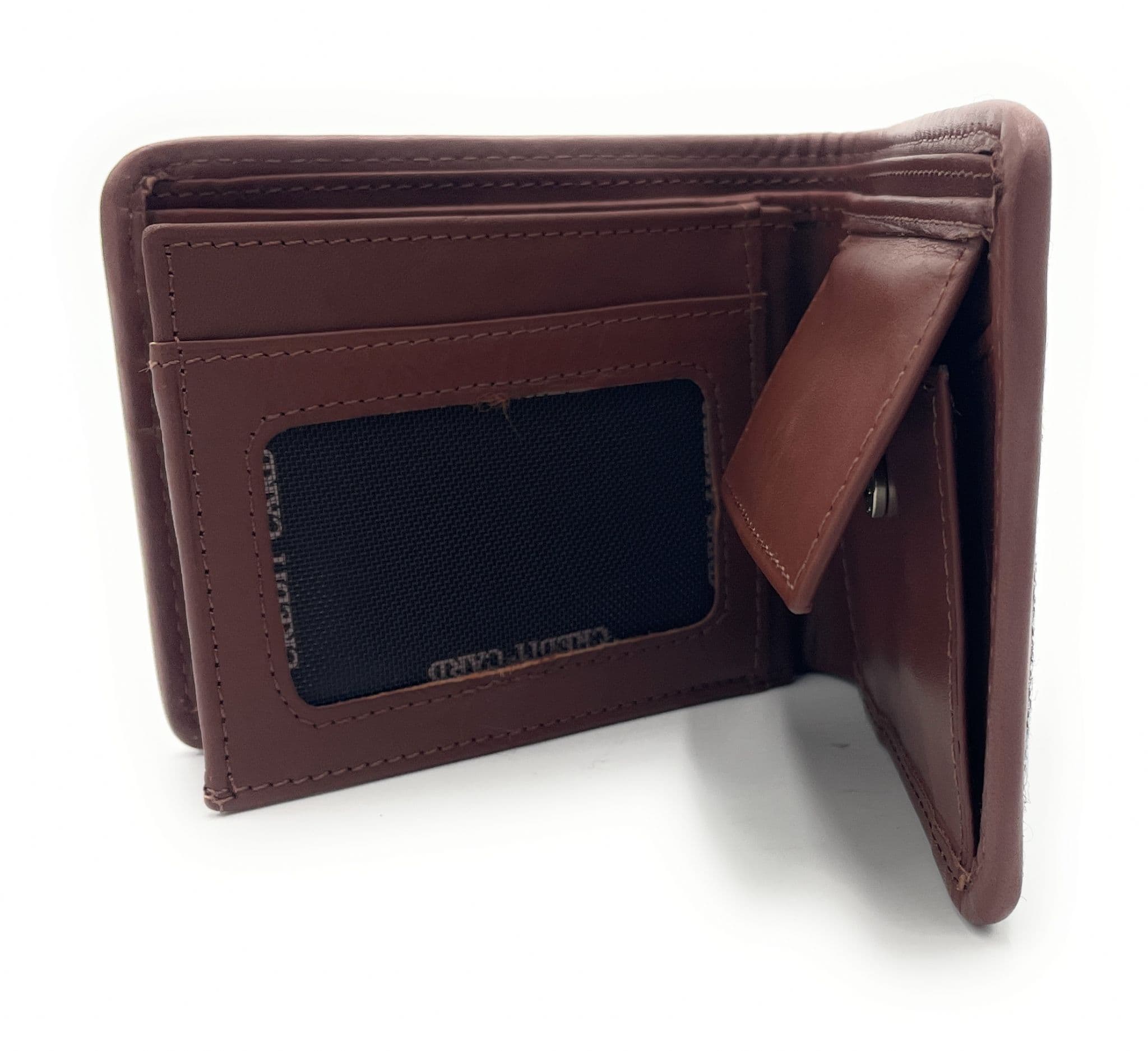 Mens Harris Tweed Real Leather Trifold Wallet Rust Check