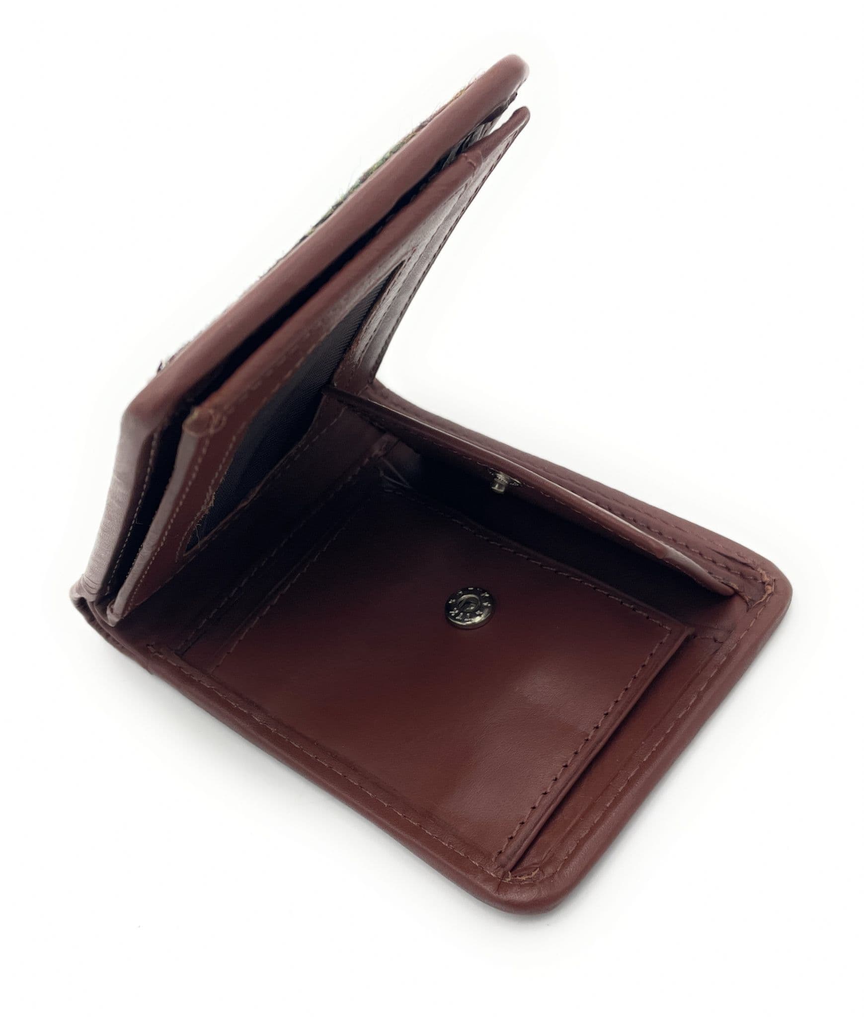 Mens Harris Tweed Real Leather Trifold Wallet Rust Check
