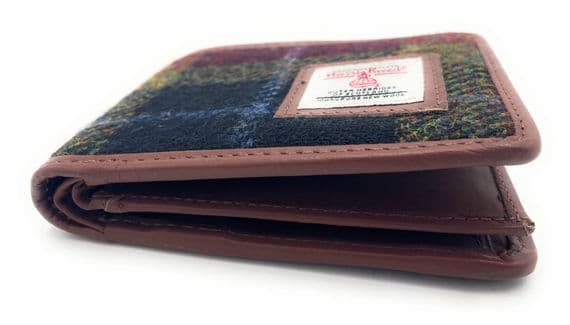 Mens Harris Tweed Real Leather Trifold Wallet Rust Check