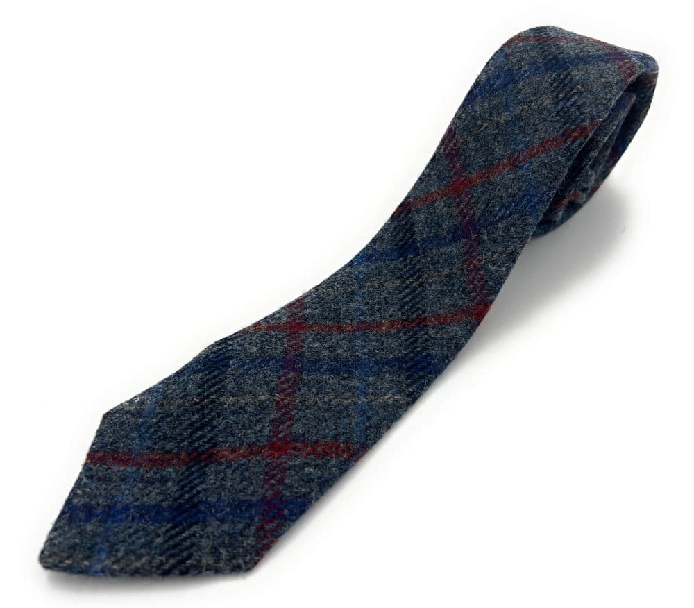 Mens Harris Tweed Slate Grey Check Necktie Hand Made In the UK