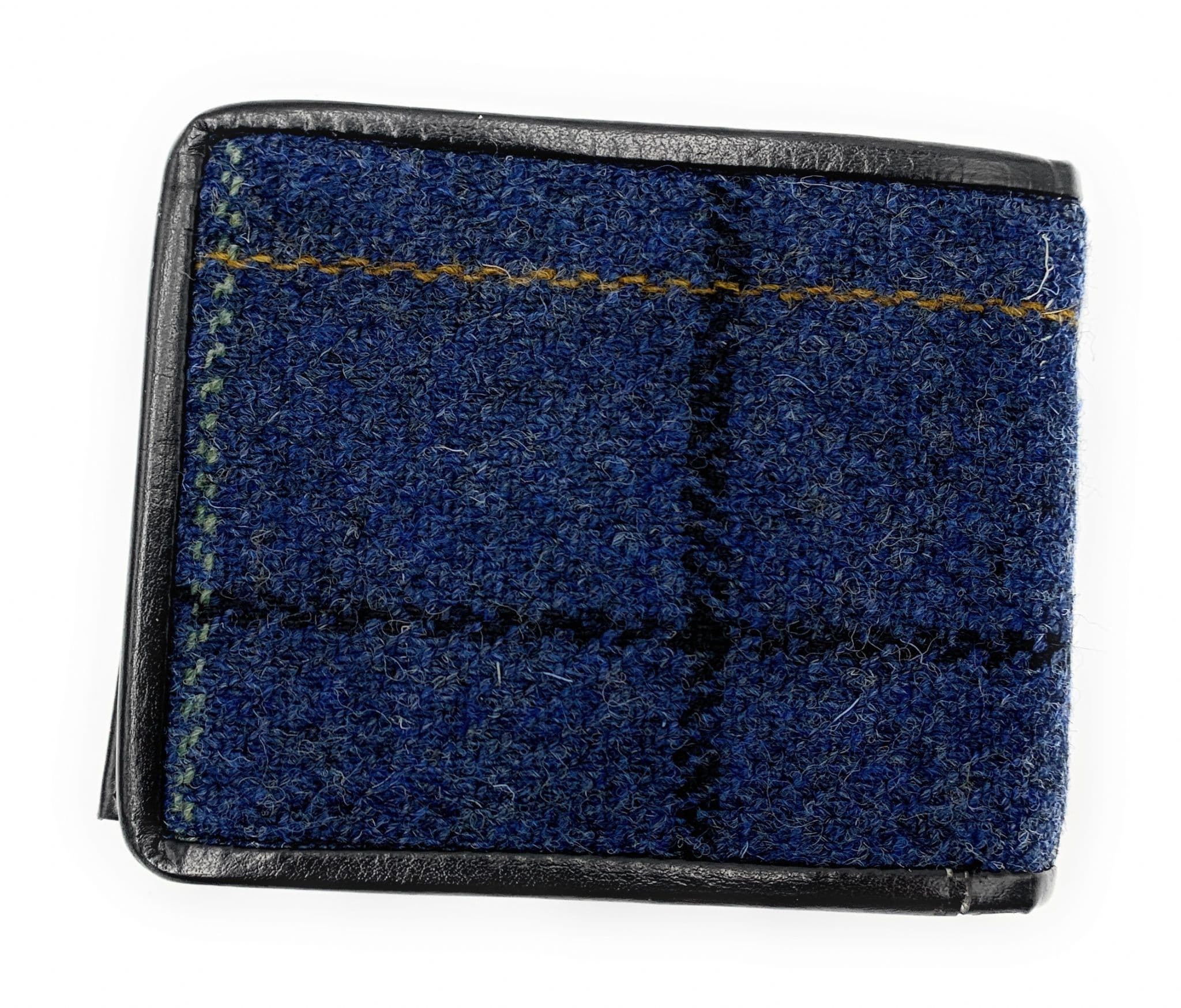 Mens Harris Tweed Trifold Wallet Blue Overcheck